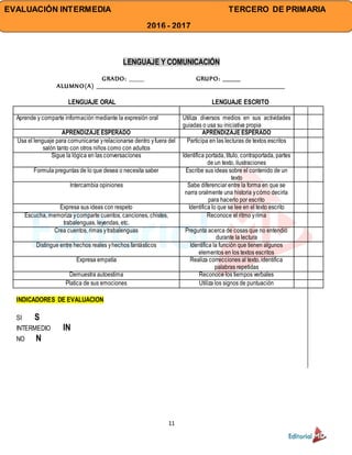 Evaluacion intermedia tercero de primaria | DOCX
