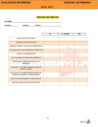 Evaluacion intermedia tercero de primaria | DOCX