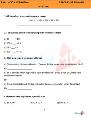 Evaluacion intermedia tercero de primaria | DOCX