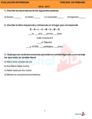 Evaluacion intermedia tercero de primaria | DOCX