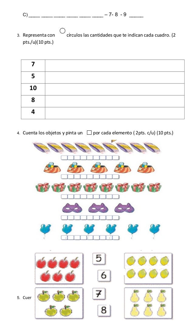 Evaluacion matematicas numeros hasta el 10