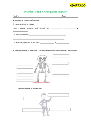 Evaluacion unidad 4 y control adaptado | DOC