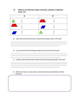 Evaluacion unidad de fracciones | DOCX