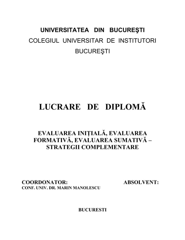 Evaluarea initiala, evaluarea formativa, evaluarea sumativa strategii ...