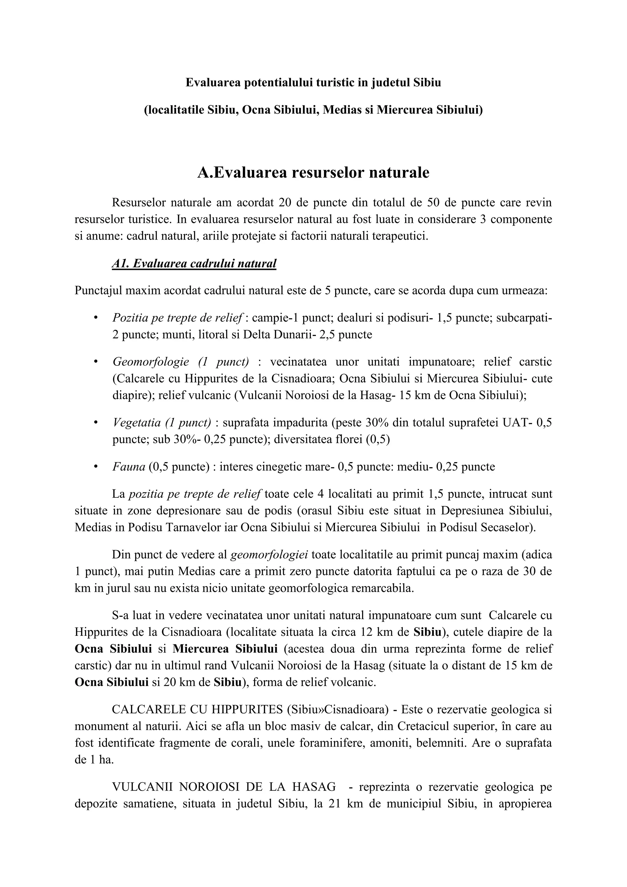 Evaluarea potentialului turistic in judetul sibiu | DOCX