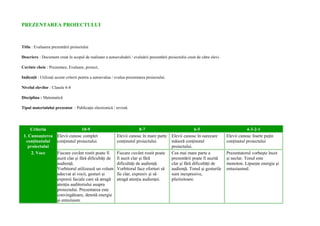 Evaluarea prezentarii proiectului | DOC