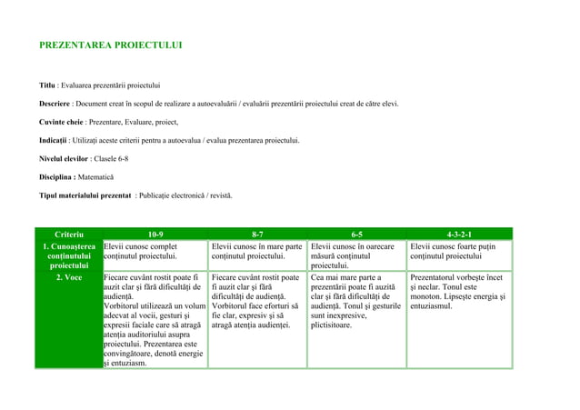 Evaluarea prezentarii proiectului | DOC