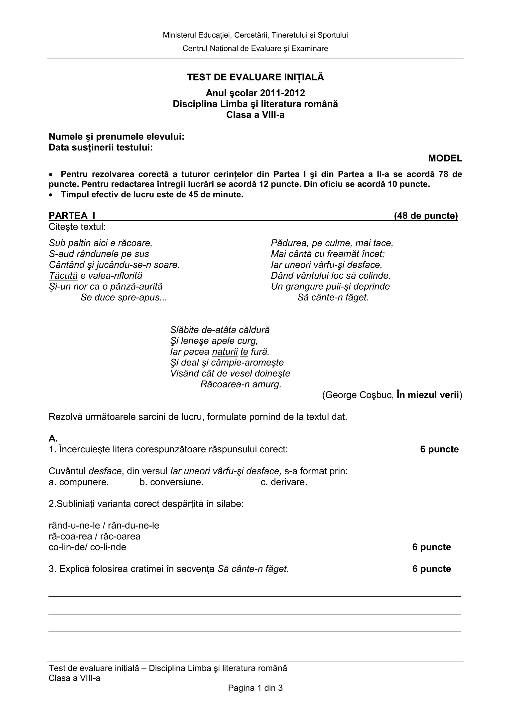 Evaluare initiala lb_romana_cls_8_sub | PDF