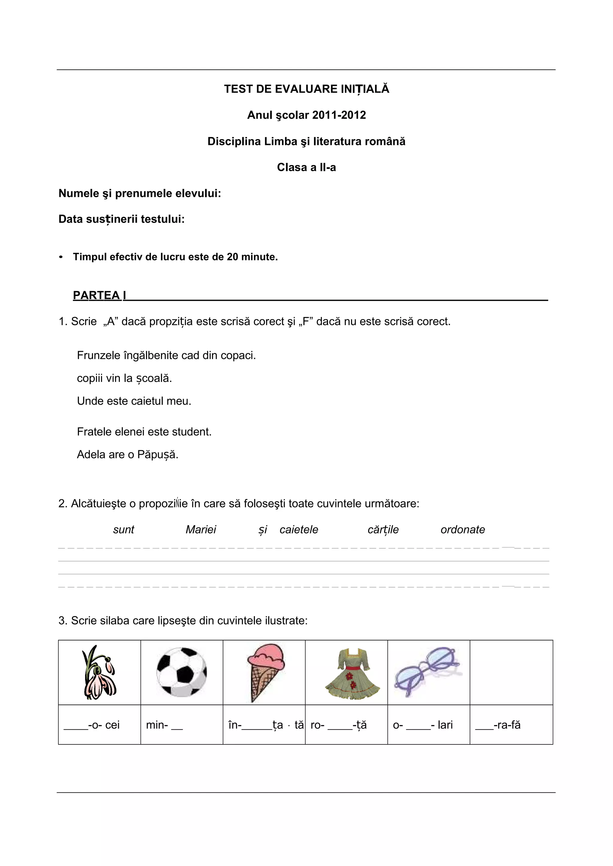 Evaluare initiala limba_romana_cls_a_ii_a_test | DOC