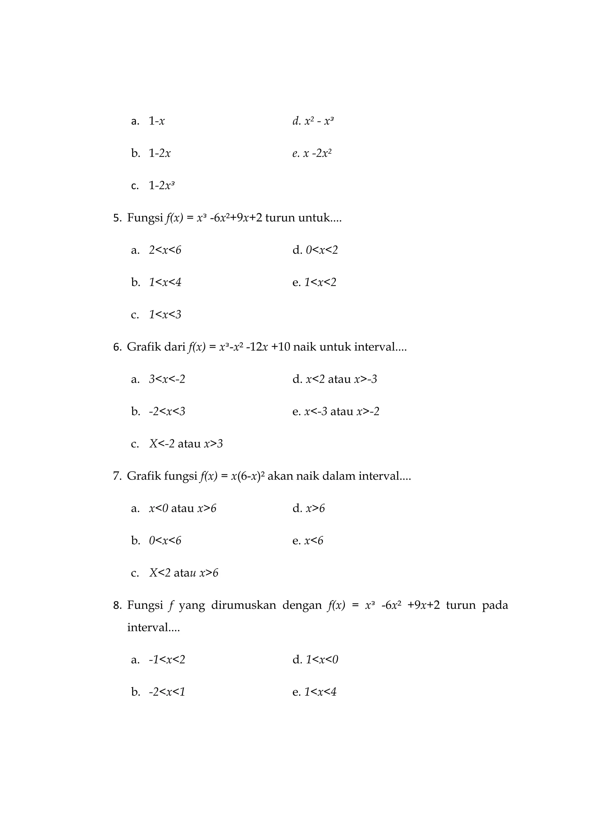 Soal Evaluasi fungsi Turunan | PDF