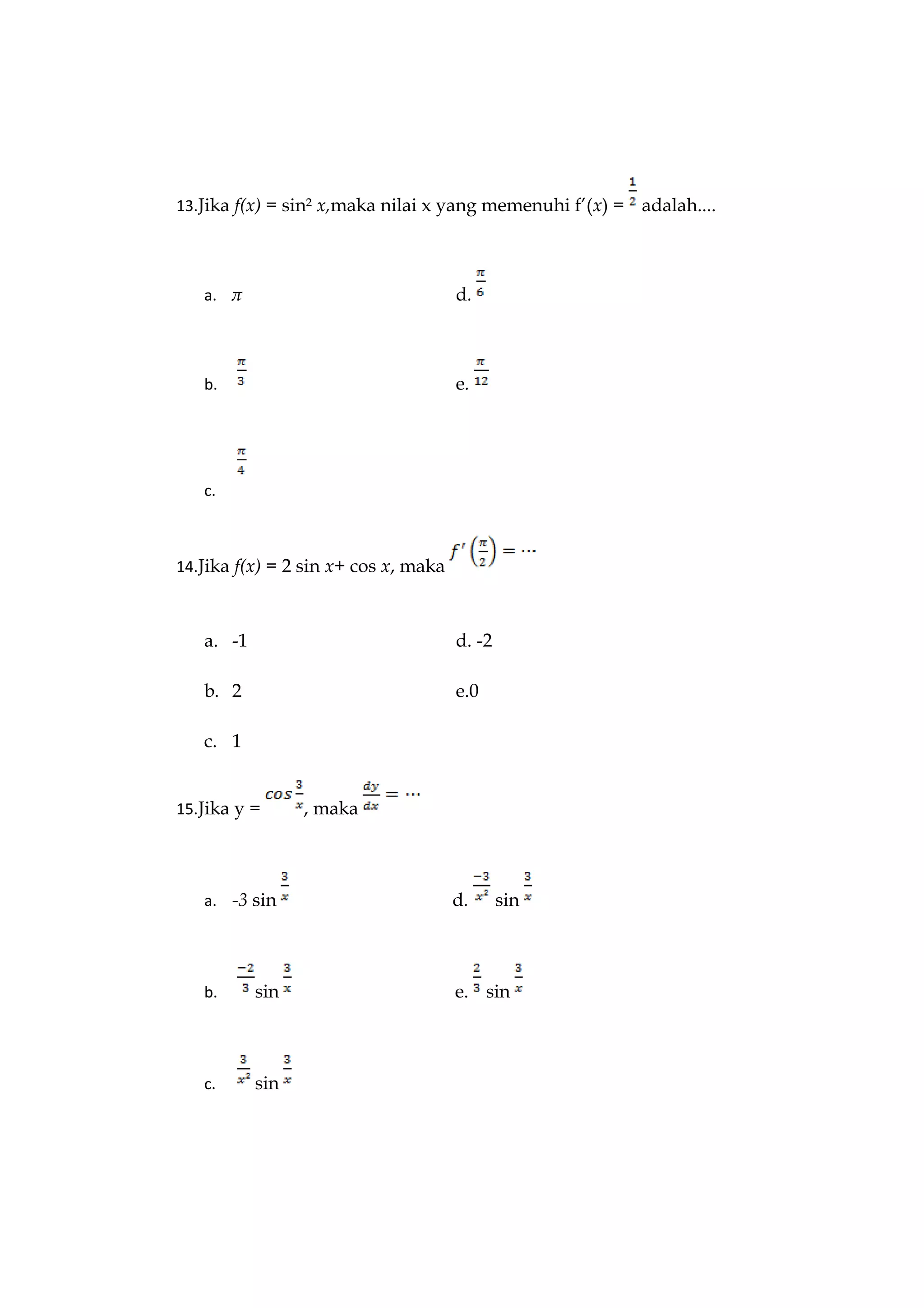 Soal Evaluasi fungsi Turunan | PDF