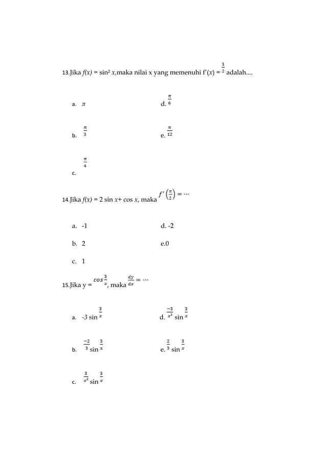 Soal Evaluasi fungsi Turunan | PDF