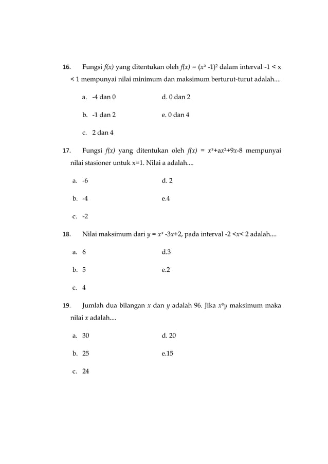 Soal Evaluasi fungsi Turunan | PDF