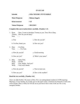 Evaluasi RPP Bahasa Inggris | PDF