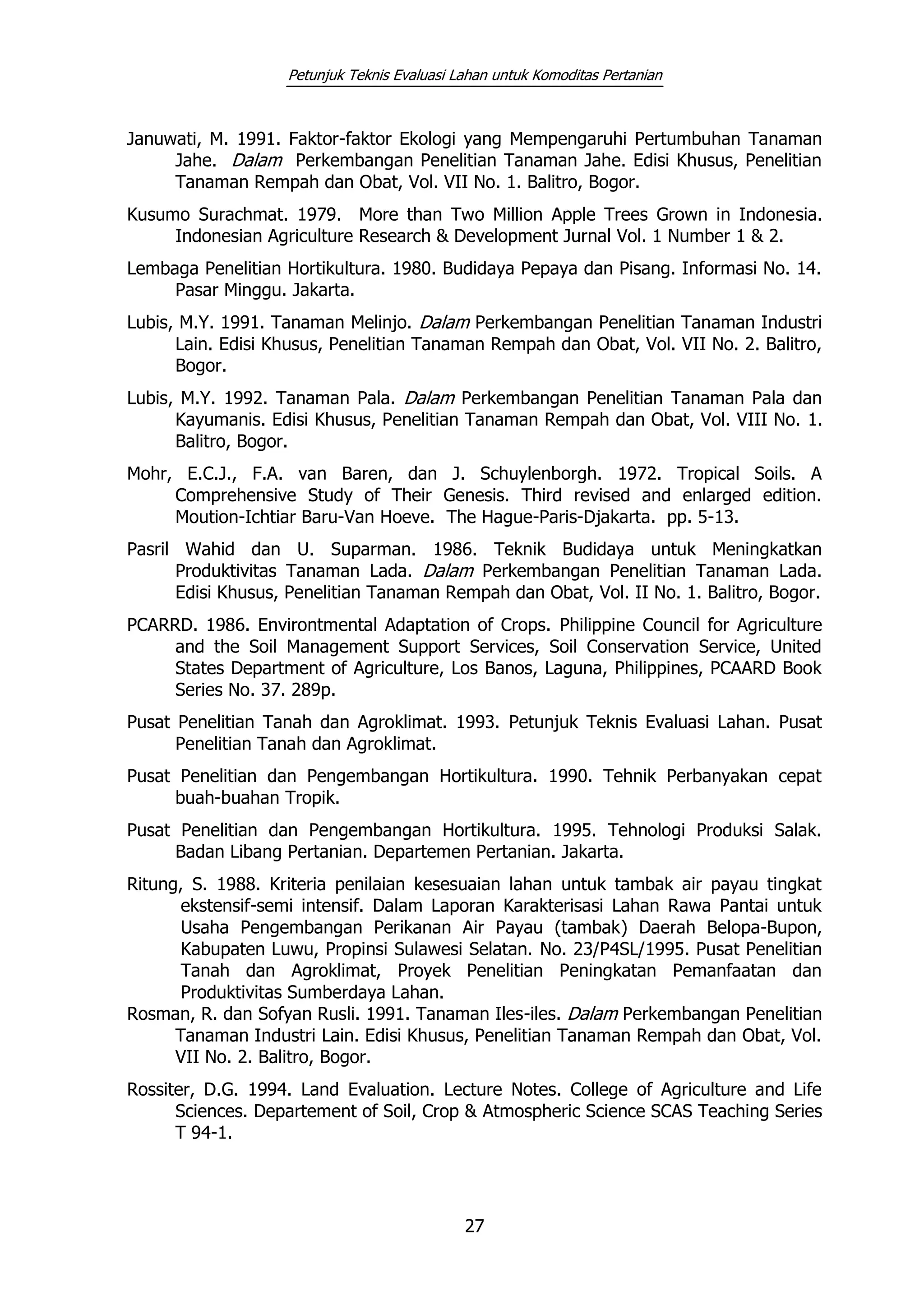 Evaluasi lahan untuk komoditas pertanian | PDF