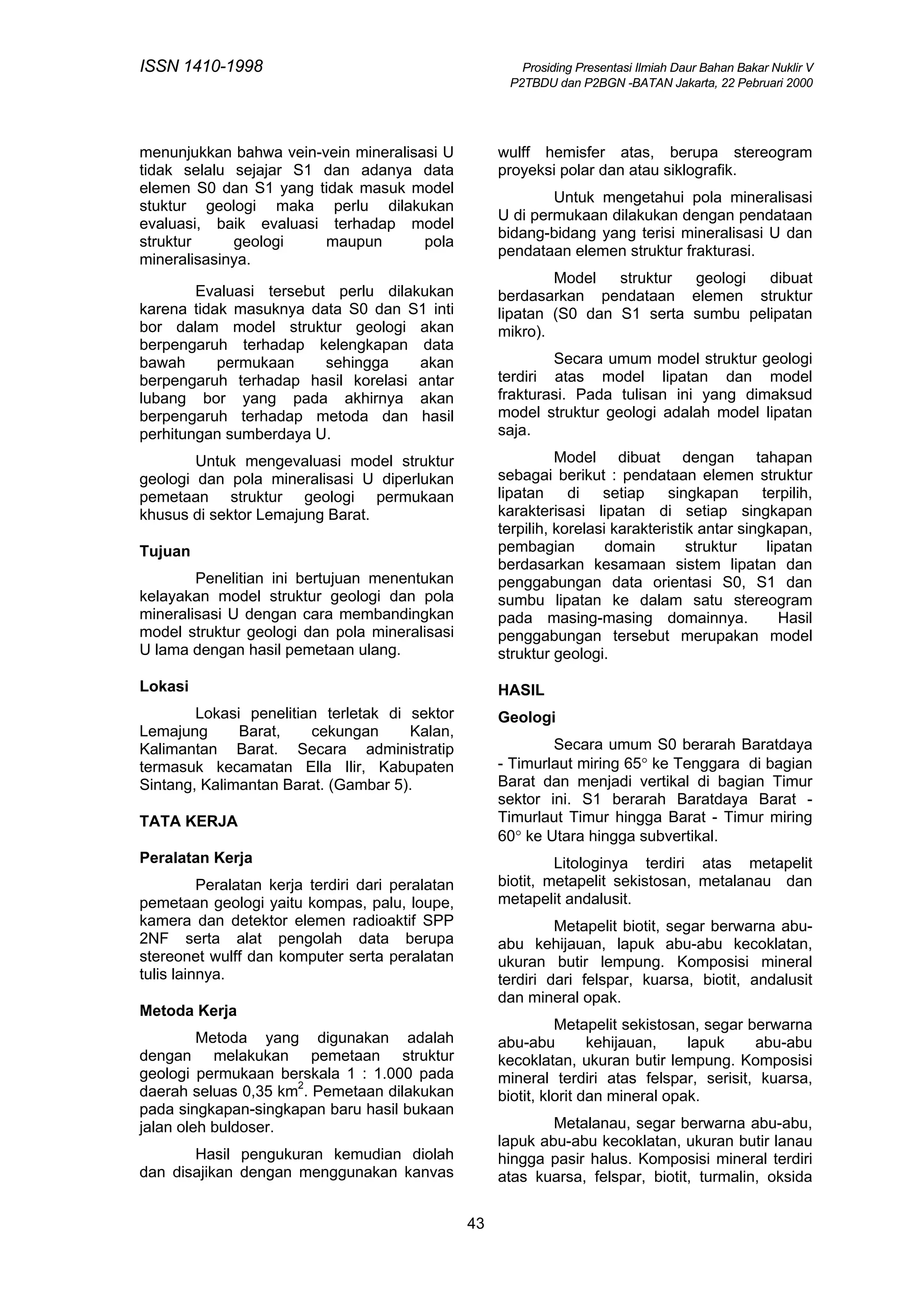 Evaluasi model struktur geologi dan pola mineralisasi uranium sektor ...