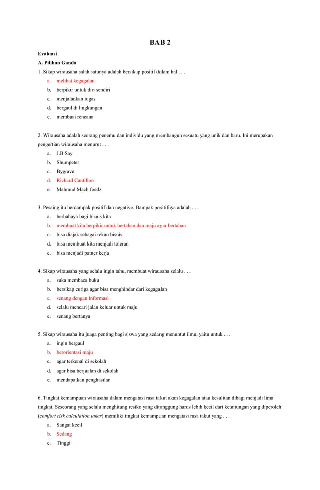 Evaluasi pilihan ganda kwu | DOC