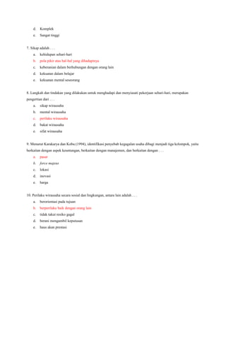 Evaluasi pilihan ganda kwu | DOC