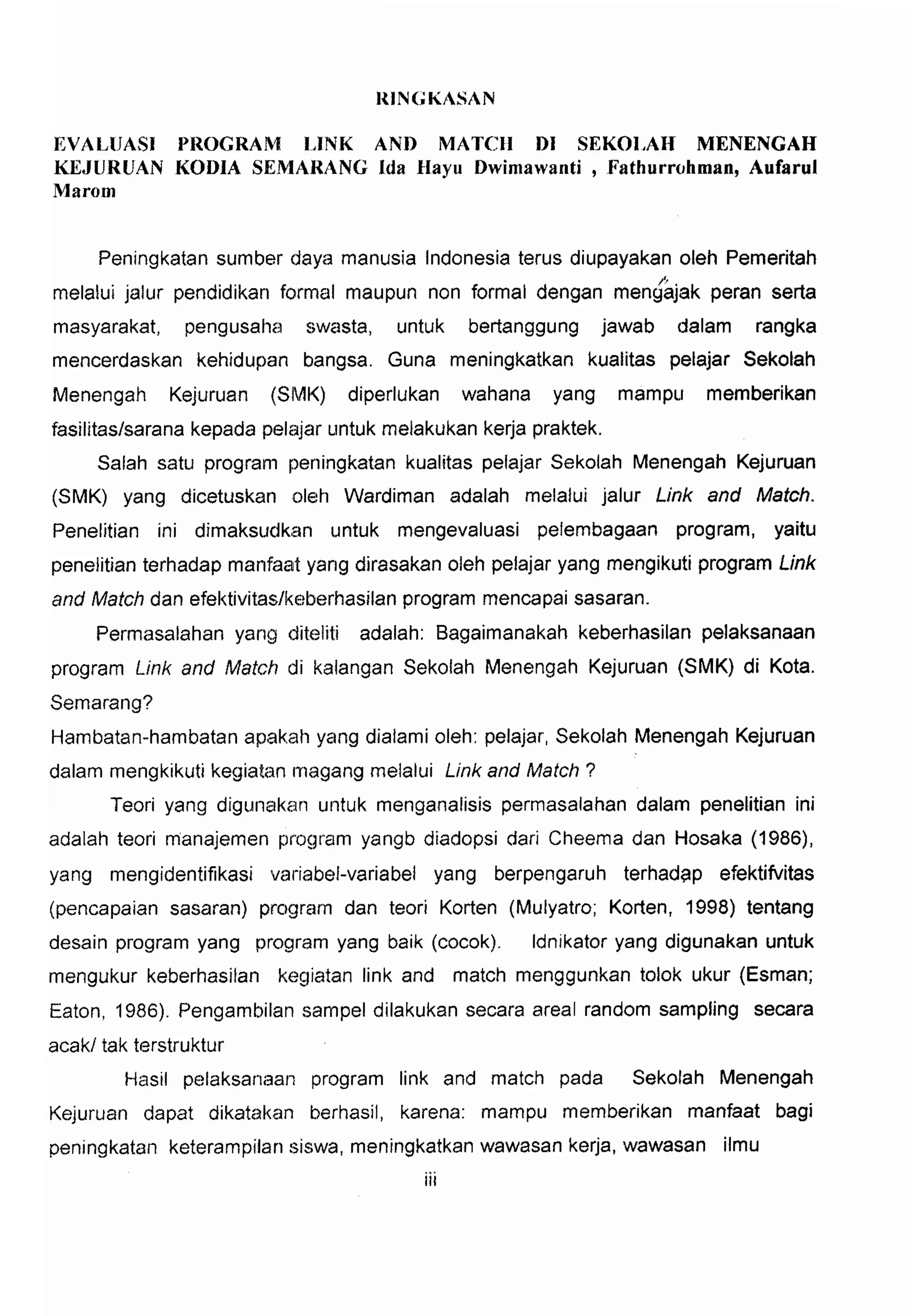 Evaluasi program link and match | PDF