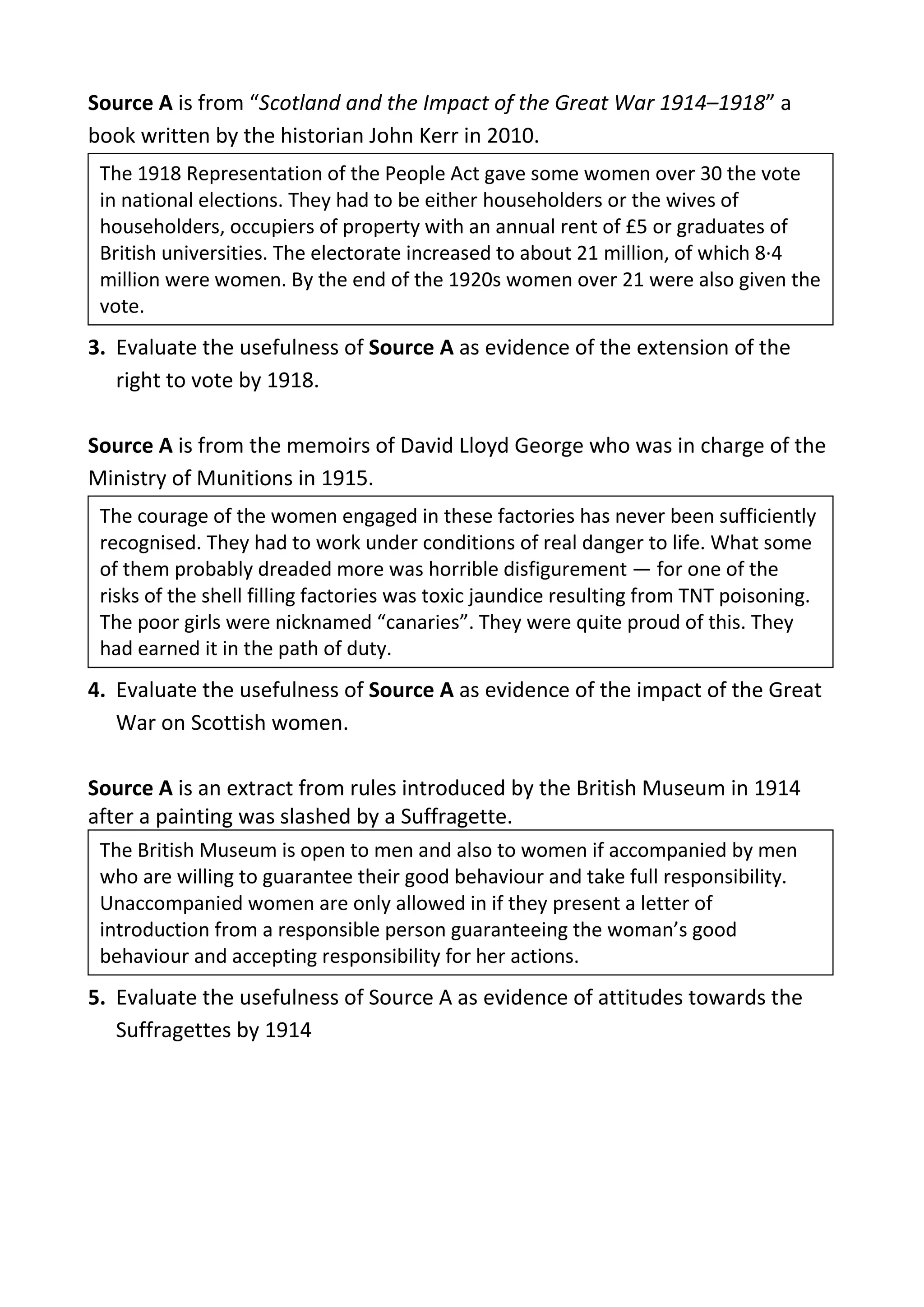 Example National 5 History questions - Evaluate the usefulness | PDF