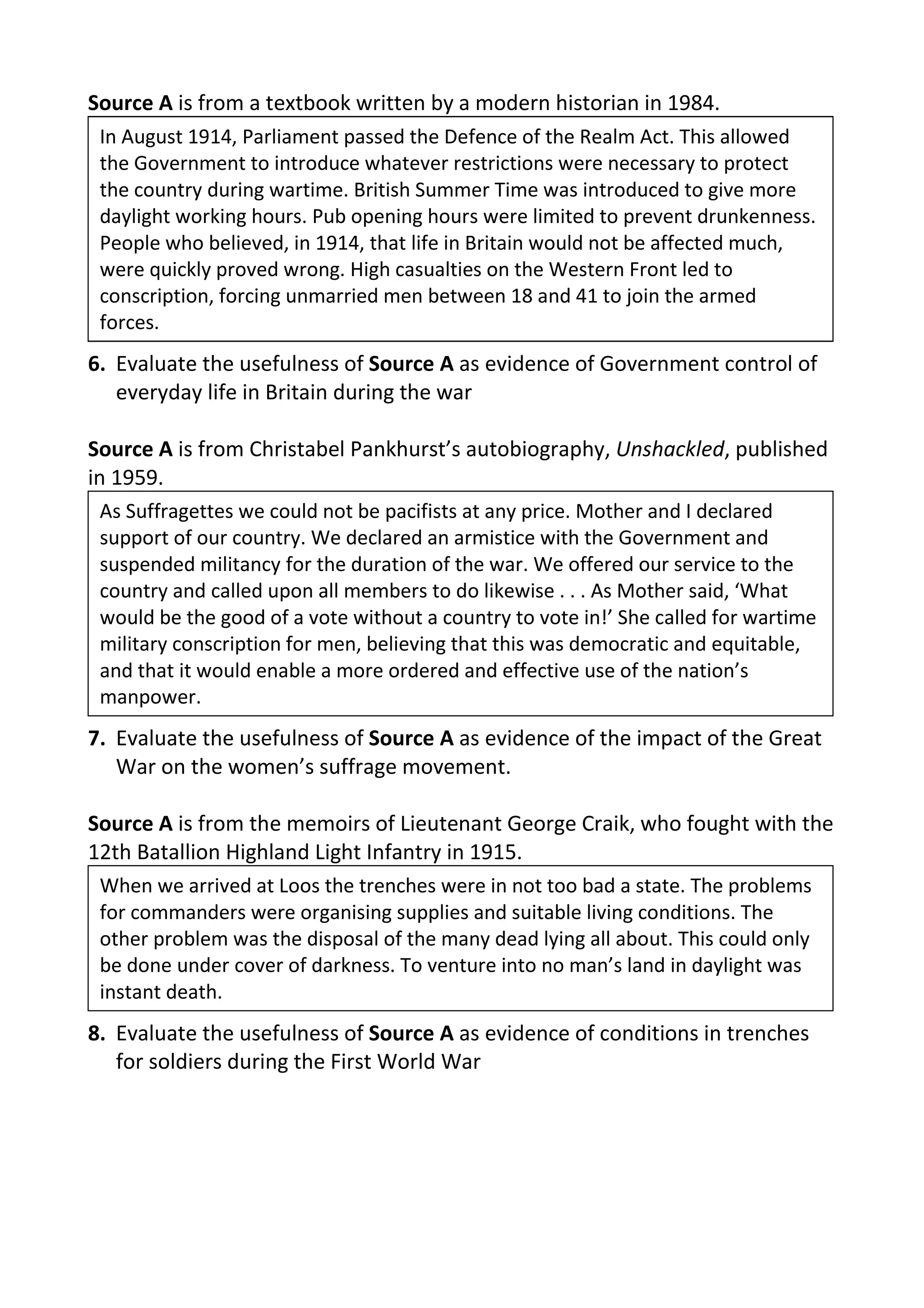 Example National 5 History questions - Evaluate the usefulness | PDF