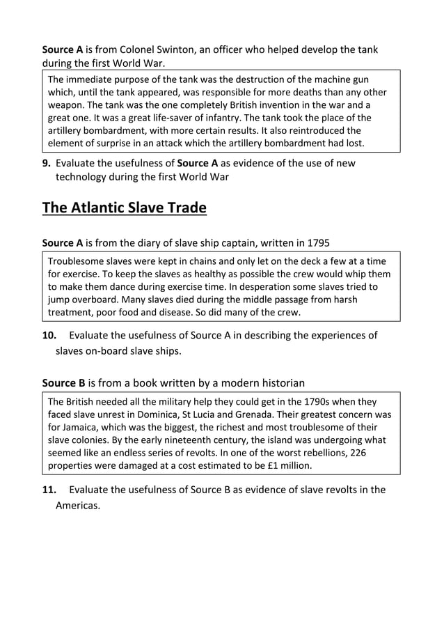 Example National 5 History questions - Evaluate the usefulness | PDF ...