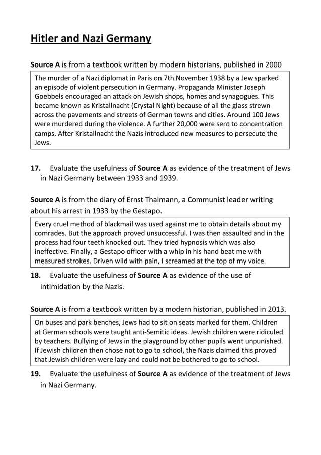 Example National 5 History questions - Evaluate the usefulness | PDF ...