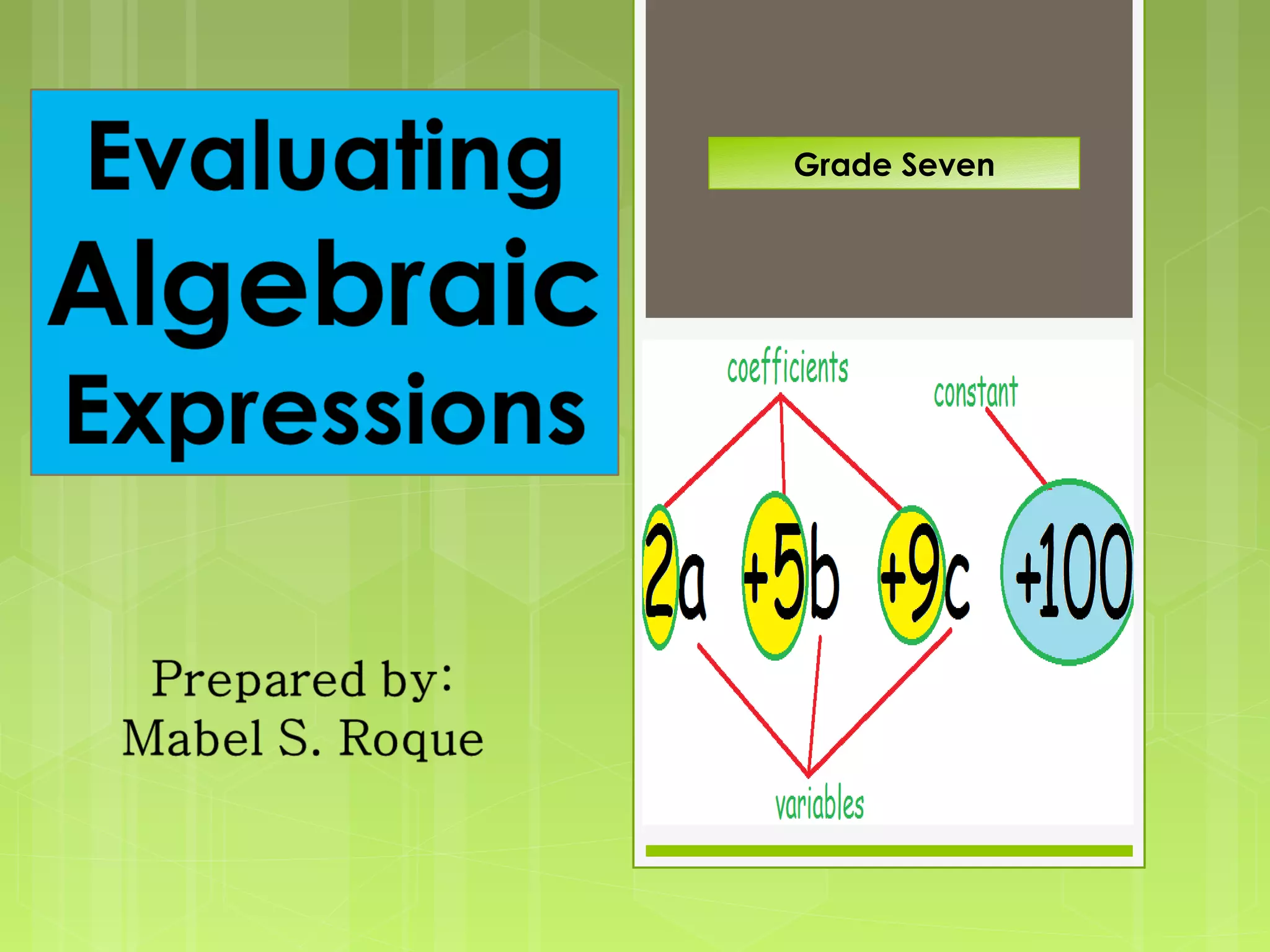 Evaluating Algebraic Expressions | PPT