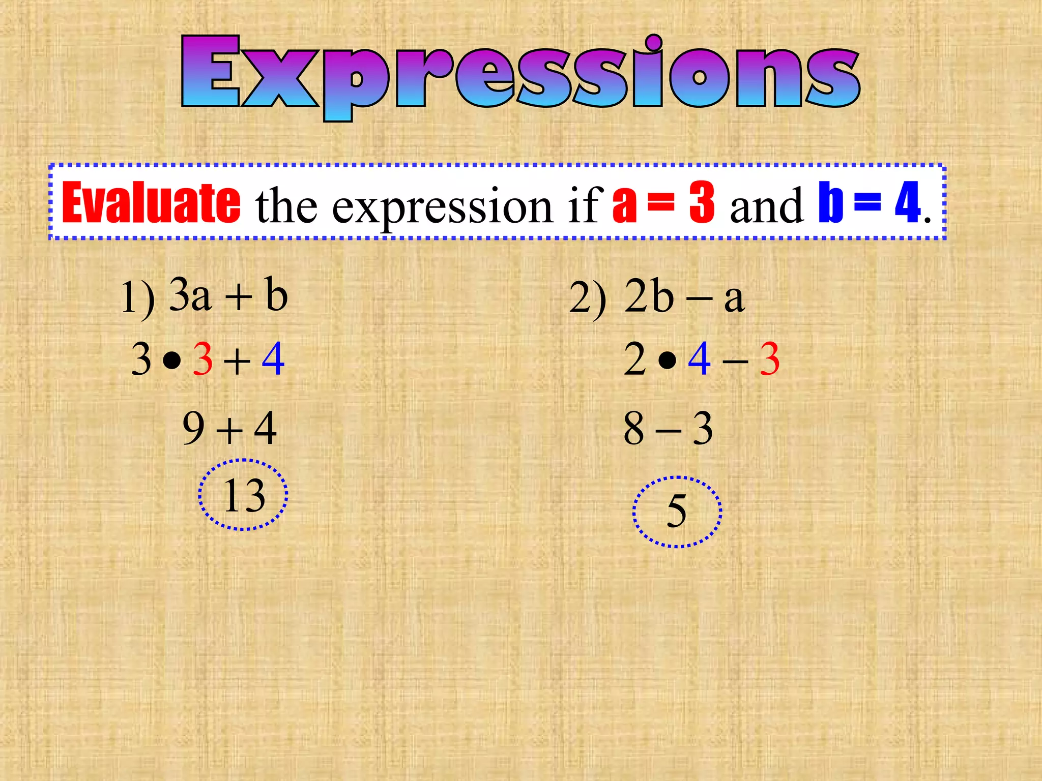 Evaluating Algebraic Expressions | PPT