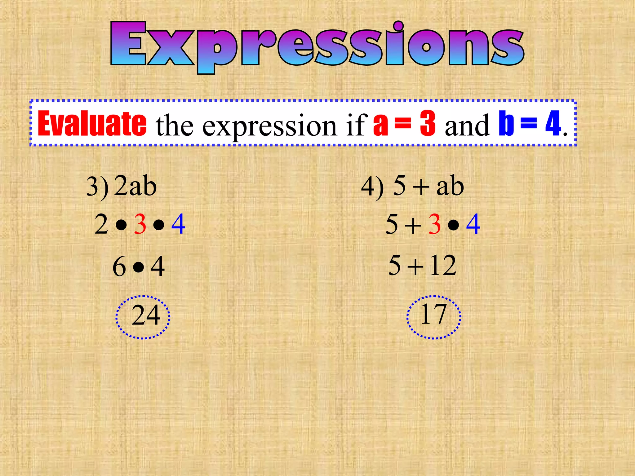 Evaluating Algebraic Expressions | PPT
