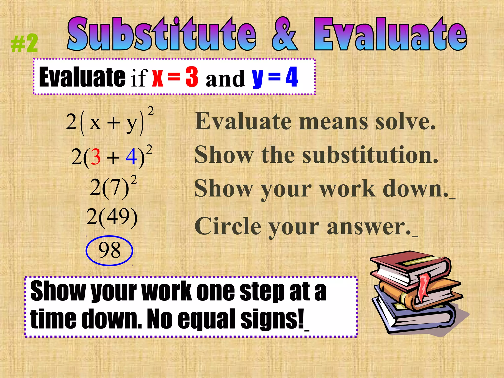 Evaluating Algebraic Expressions | PPT