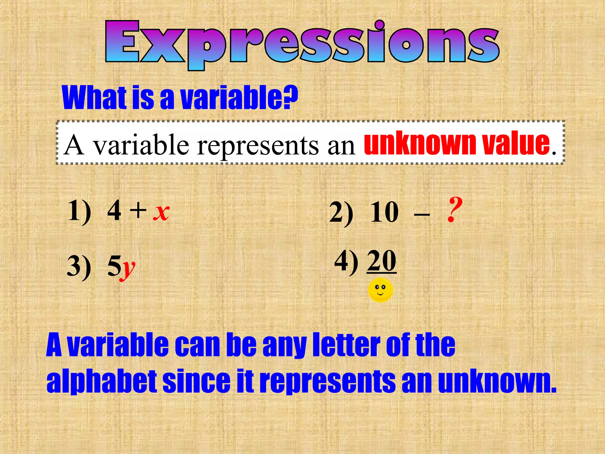 Evaluating Algebraic Expressions | PPT