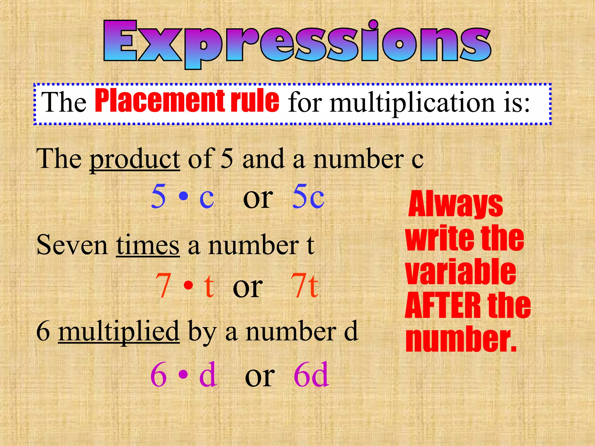 Evaluating Algebraic Expressions | PPT