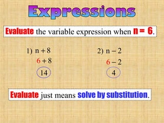 Evaluating Algebraic Expressions | PPT