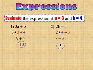 Evaluating Algebraic Expressions | PPT