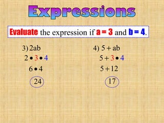 Evaluating Algebraic Expressions | PPT