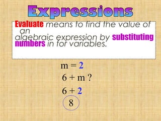 Evaluating Algebraic Expressions | PPT