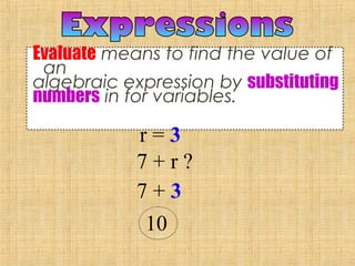 Evaluating Algebraic Expressions | PPT