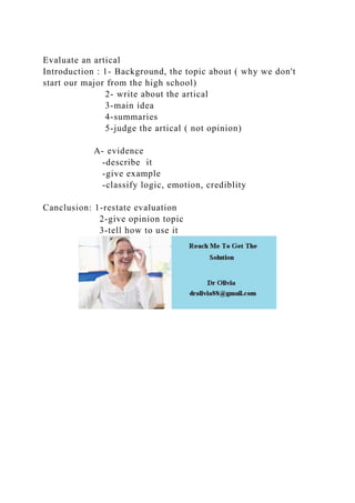Evaluate an artical Introduction 1- Background, the topic about .docx