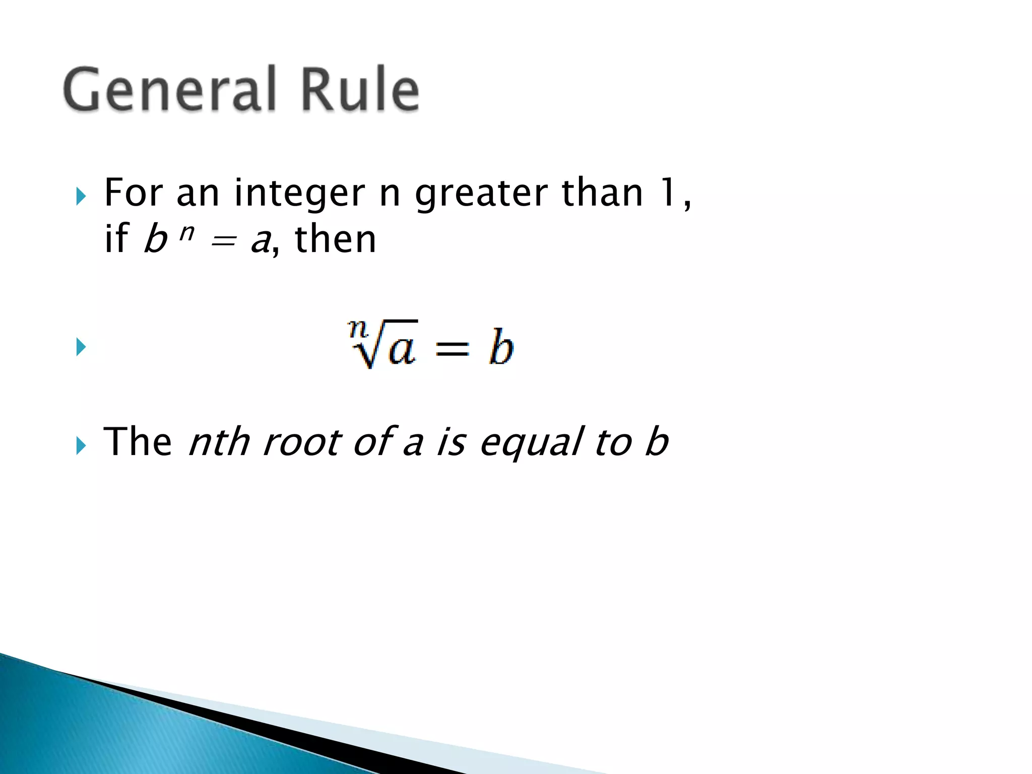 Evaluate nth roots and use rational exponents | PPT