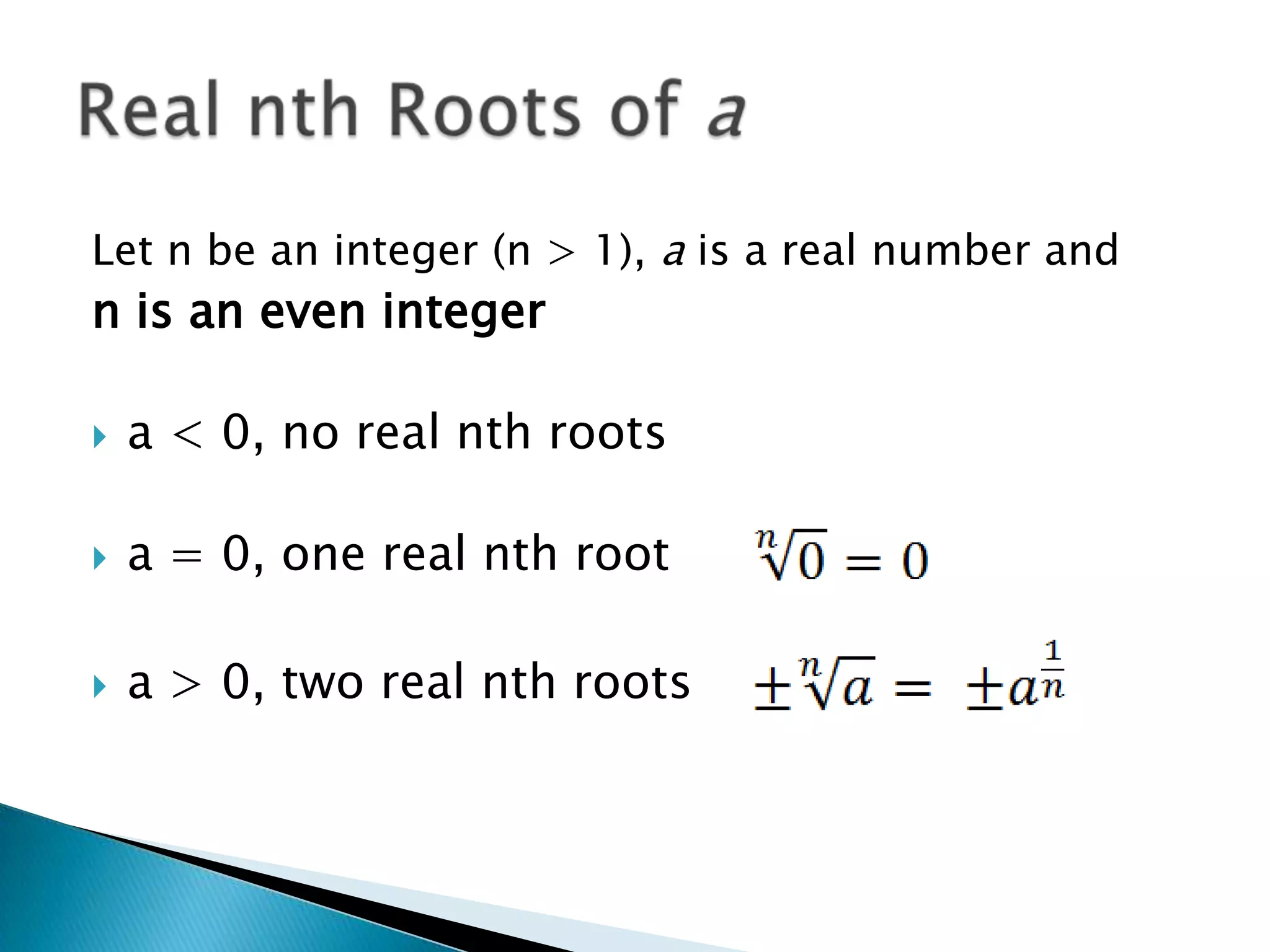 Evaluate nth roots and use rational exponents | PPT