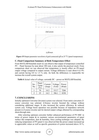 Evaluate pv panel performanc enhancement with matlab | PDF