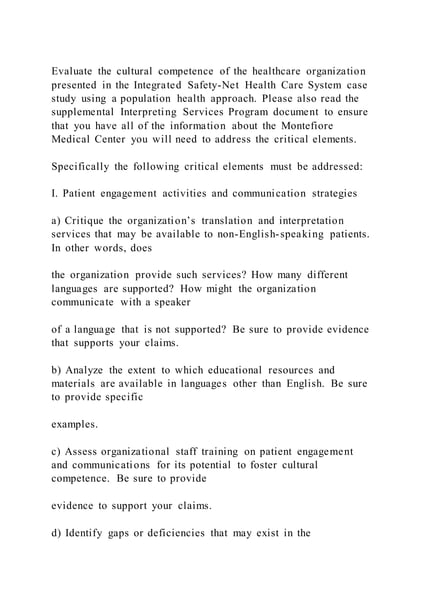 Evaluate the cultural competence of the healthcare organization pres | DOCX