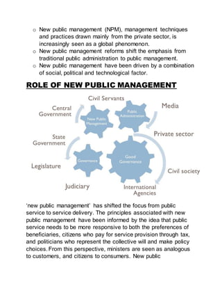 Evaluate the implication of conventional bureaucracy and new public management approach on the ...