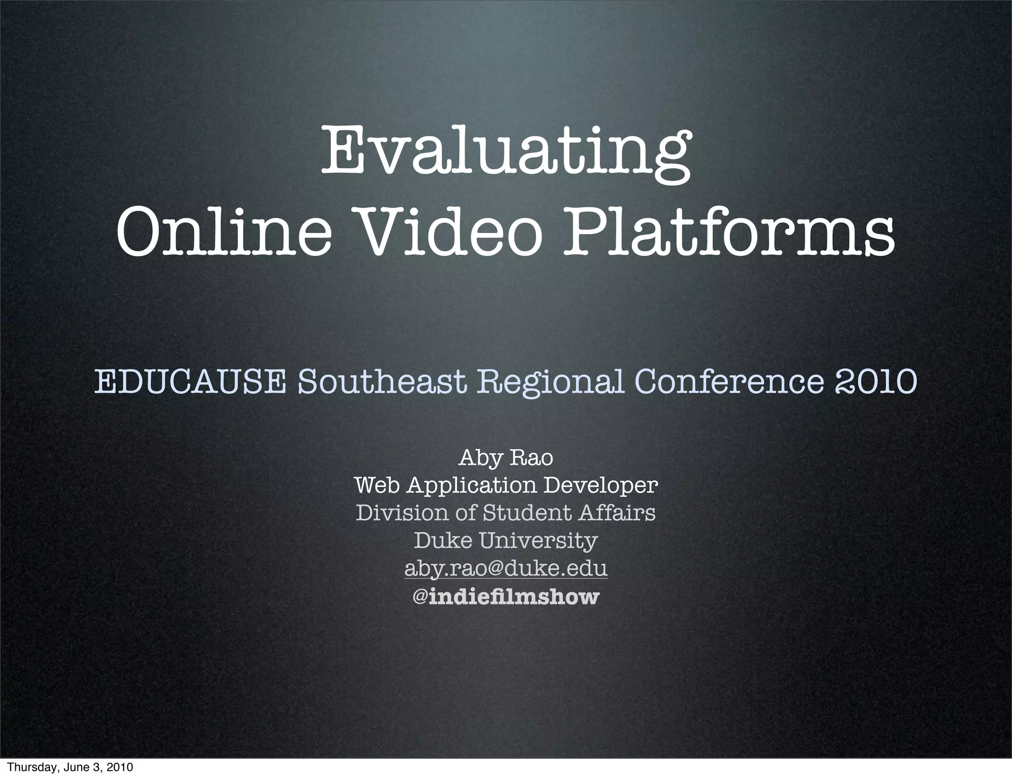 Evaluating Online Video Platforms | PDF