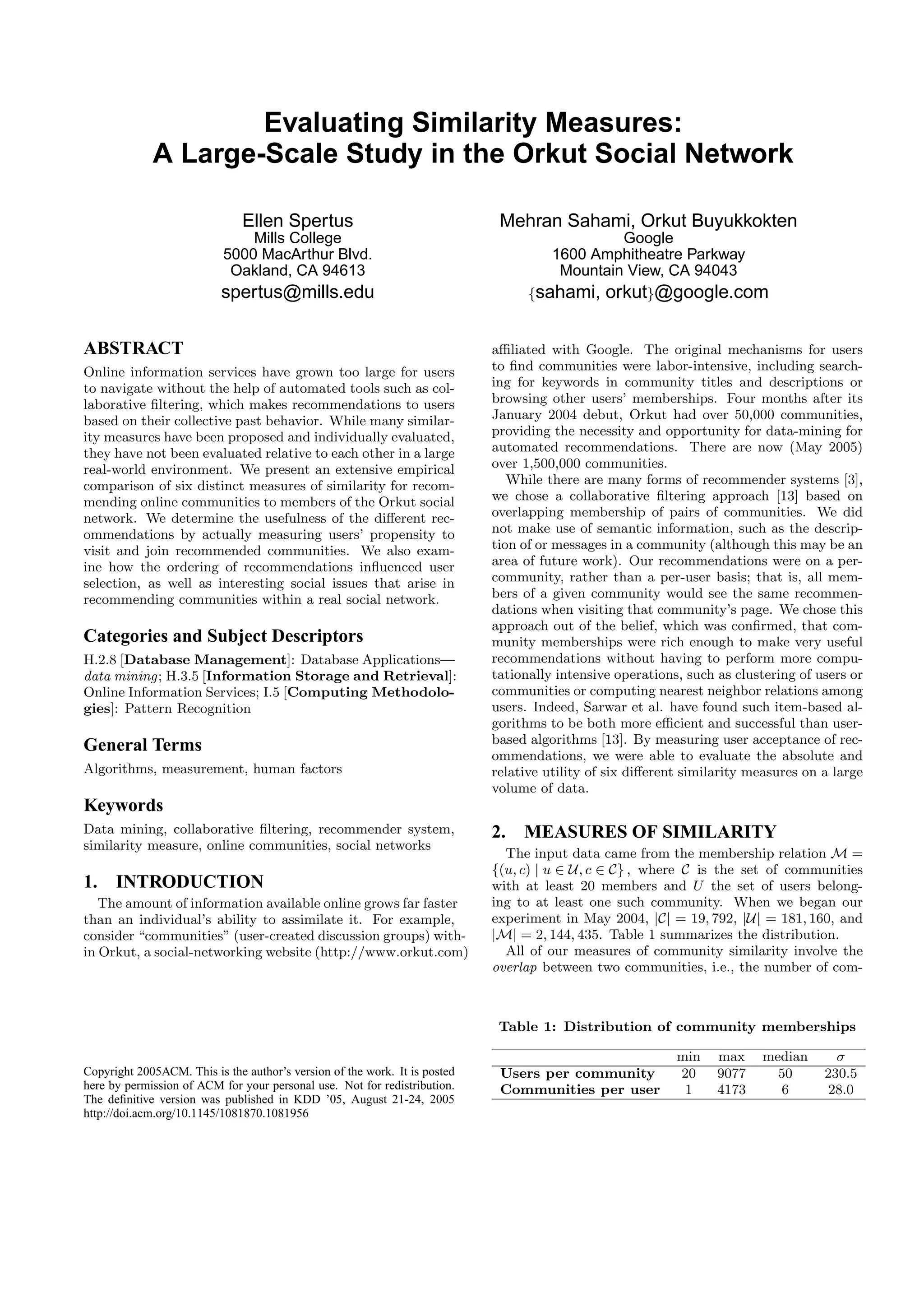 Evaluating Similarity Measures in Orkut | PPT