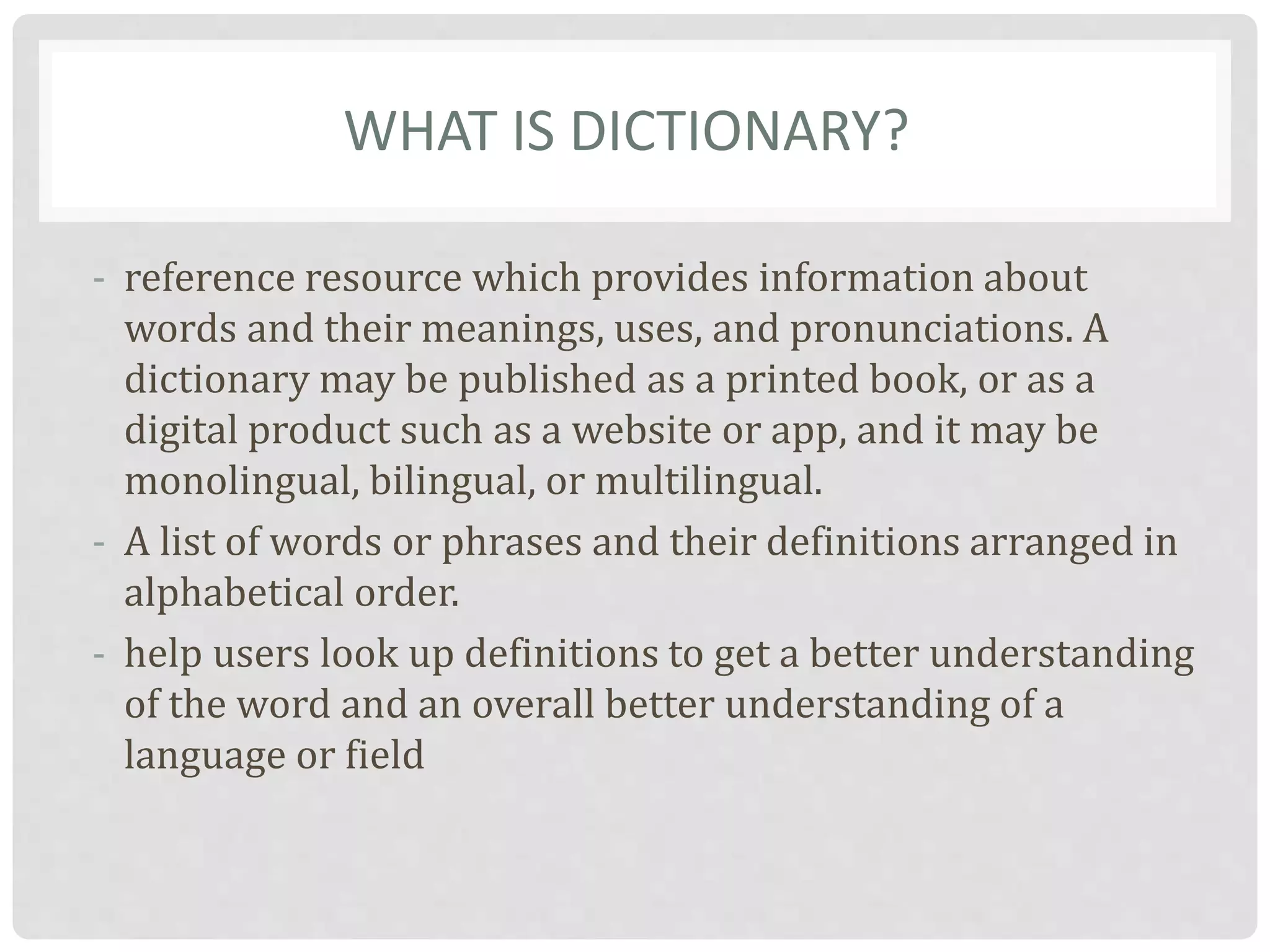 Evaluating A Dictionary | PPT