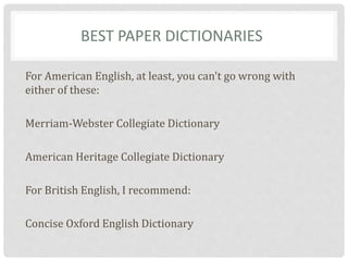 Evaluating A Dictionary | PPT