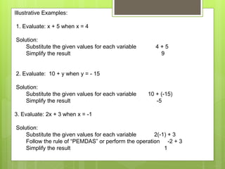 Evaluating algebraic expression | PPTX