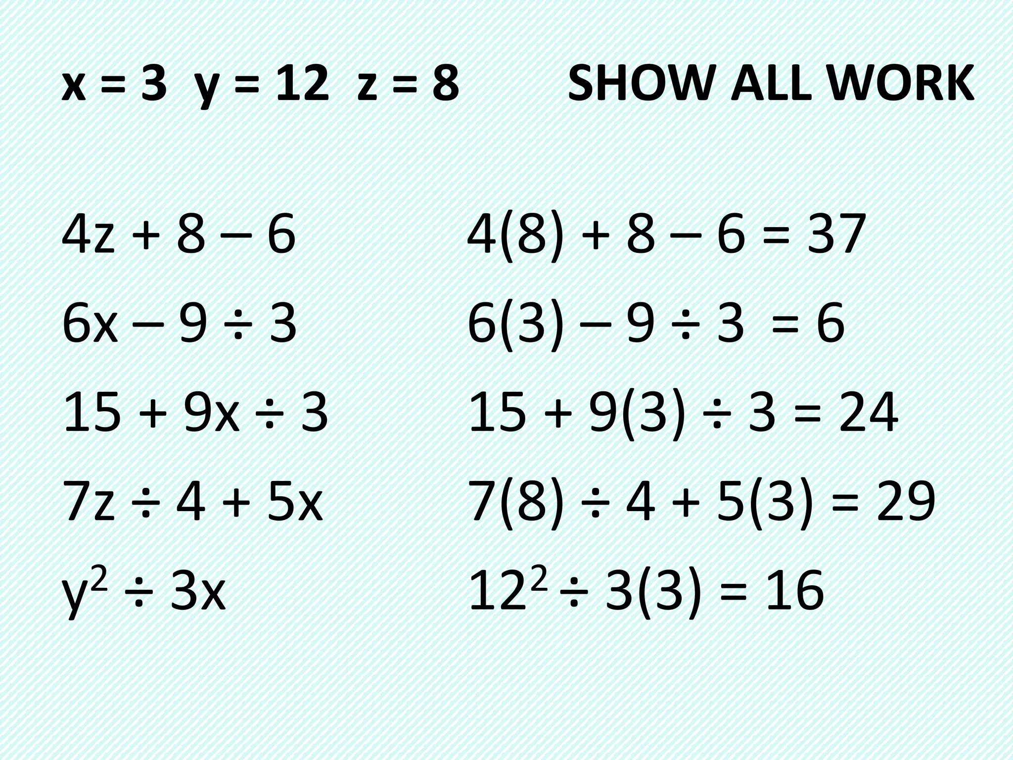 Evaluating algebraic expressions with substitution (answers) | PPTX ...